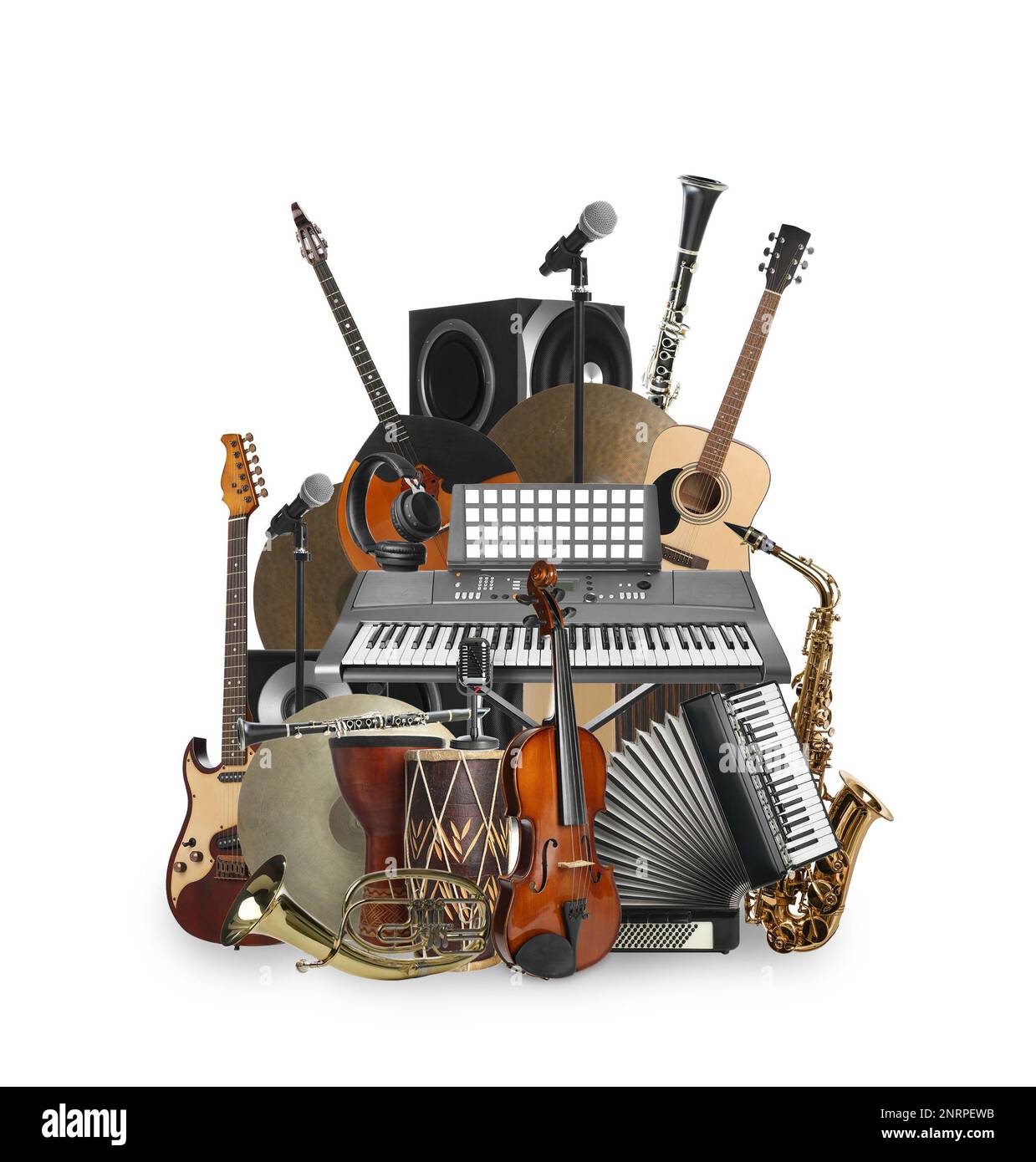 Group of different musical instruments on white background Stock Photo ...