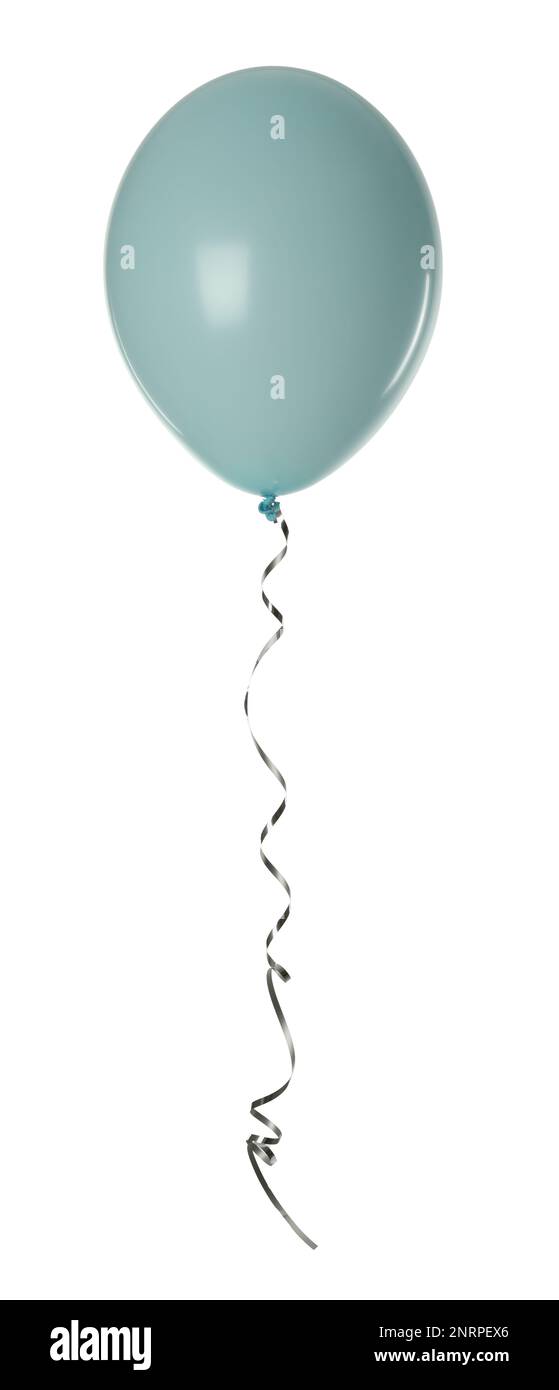 Light blue balloon with ribbon isolated on white Stock Photo - Alamy