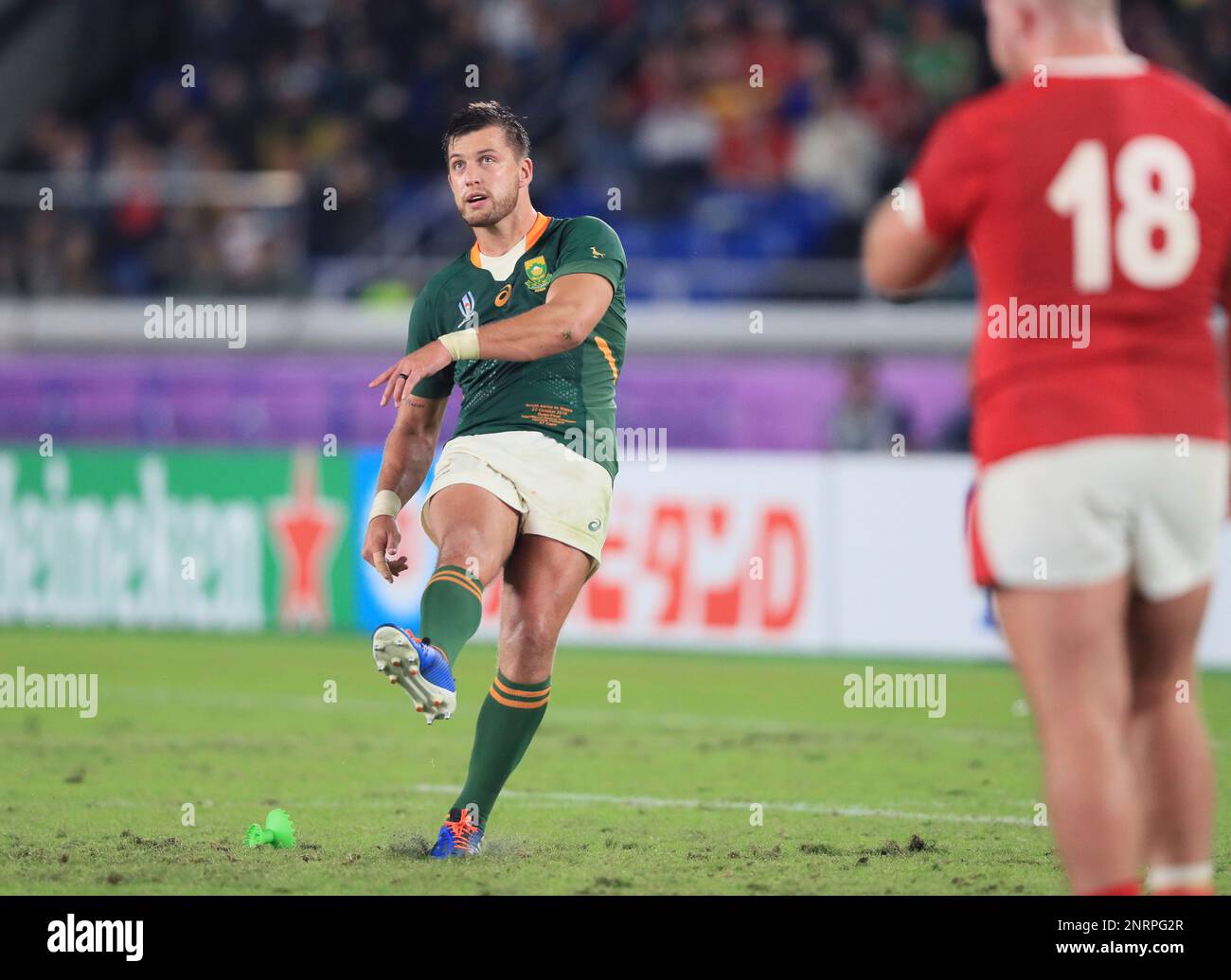 Handre Pollard of South Africa scores a penalty kick in the second half ...