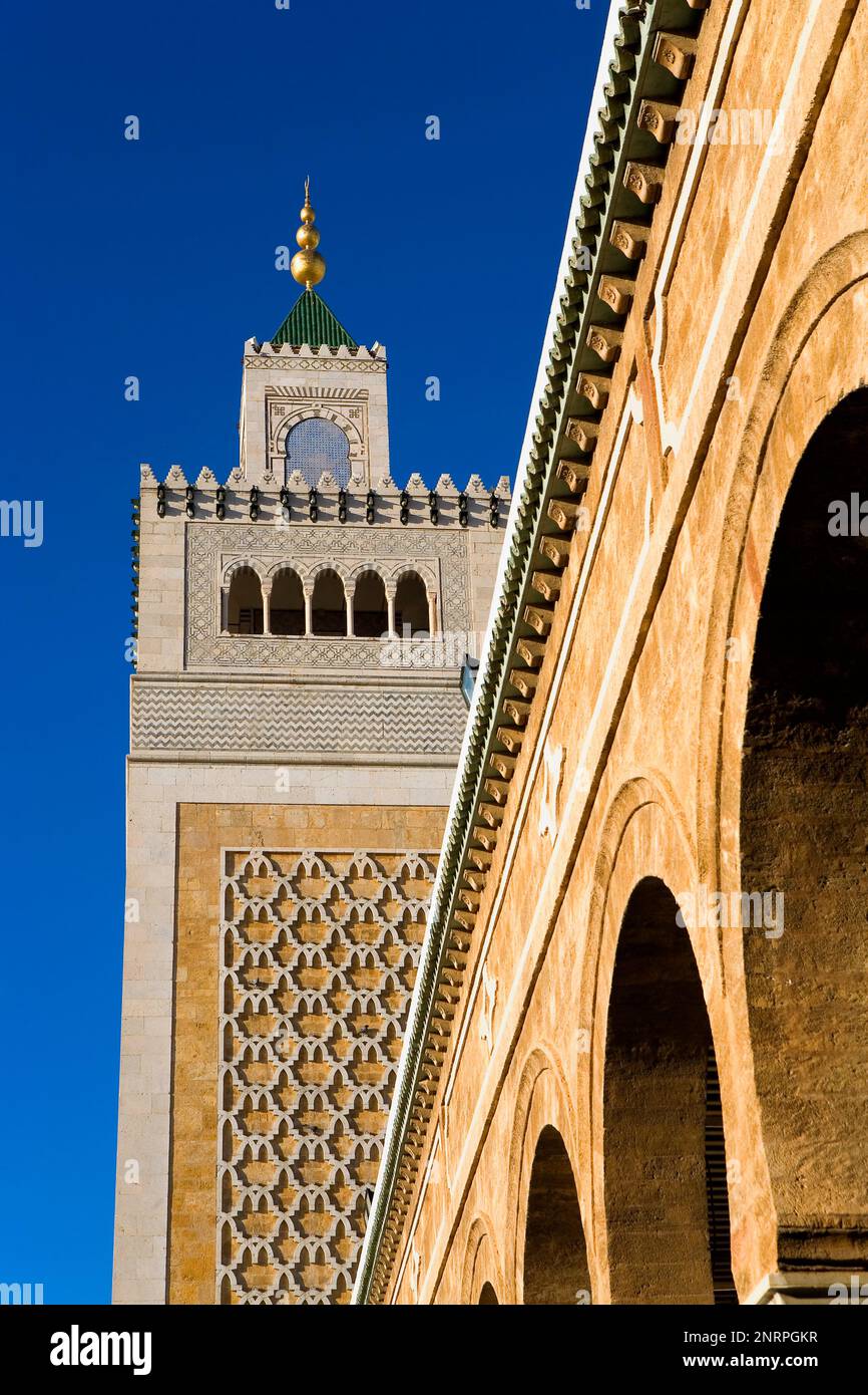 Tunisia: City of Tunis. Medina. Minaret of Ez- Zitouna Mosque (Great ...