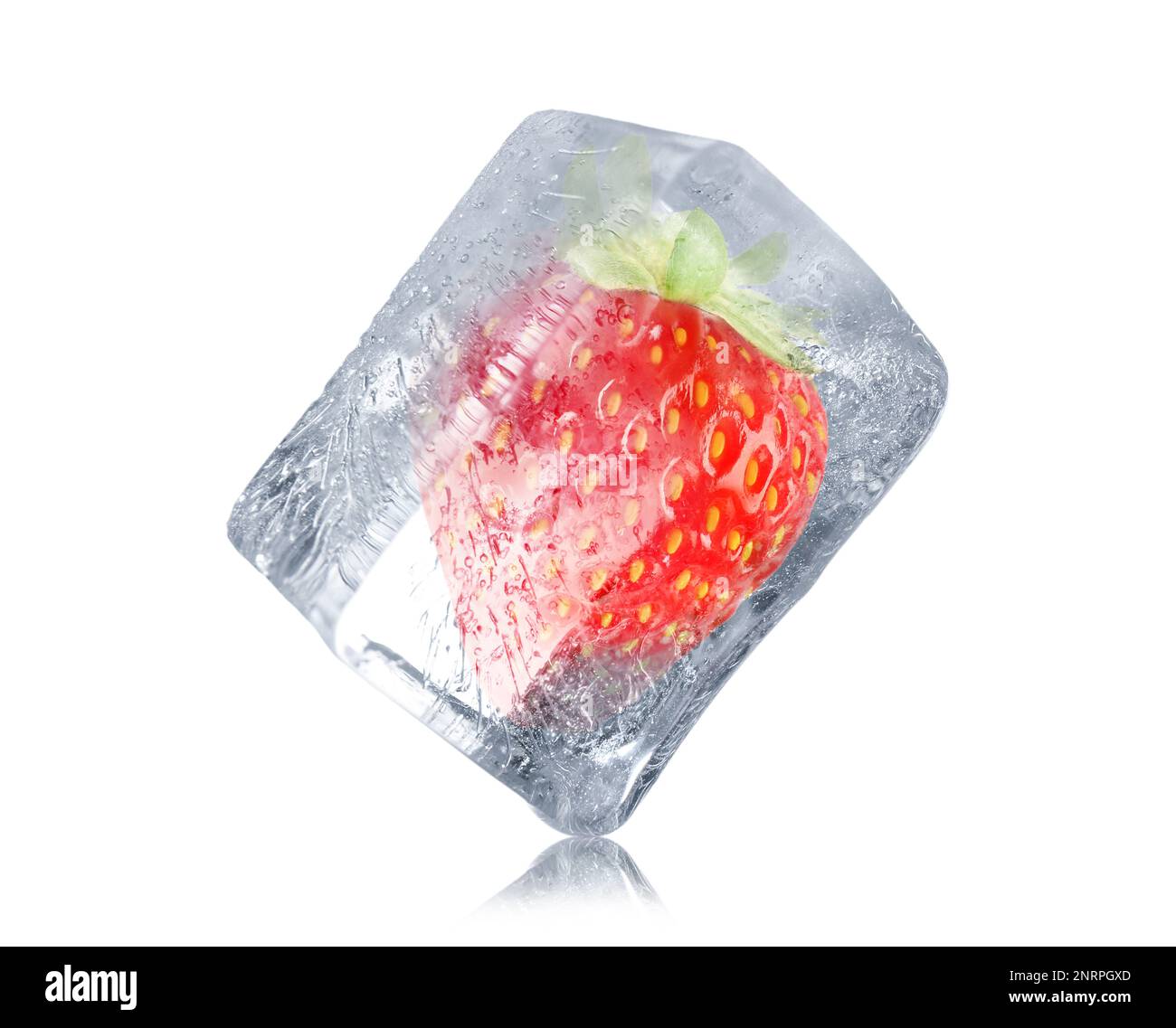 Delicious strawberry frozen in ice isolated on white Stock Photo - Alamy