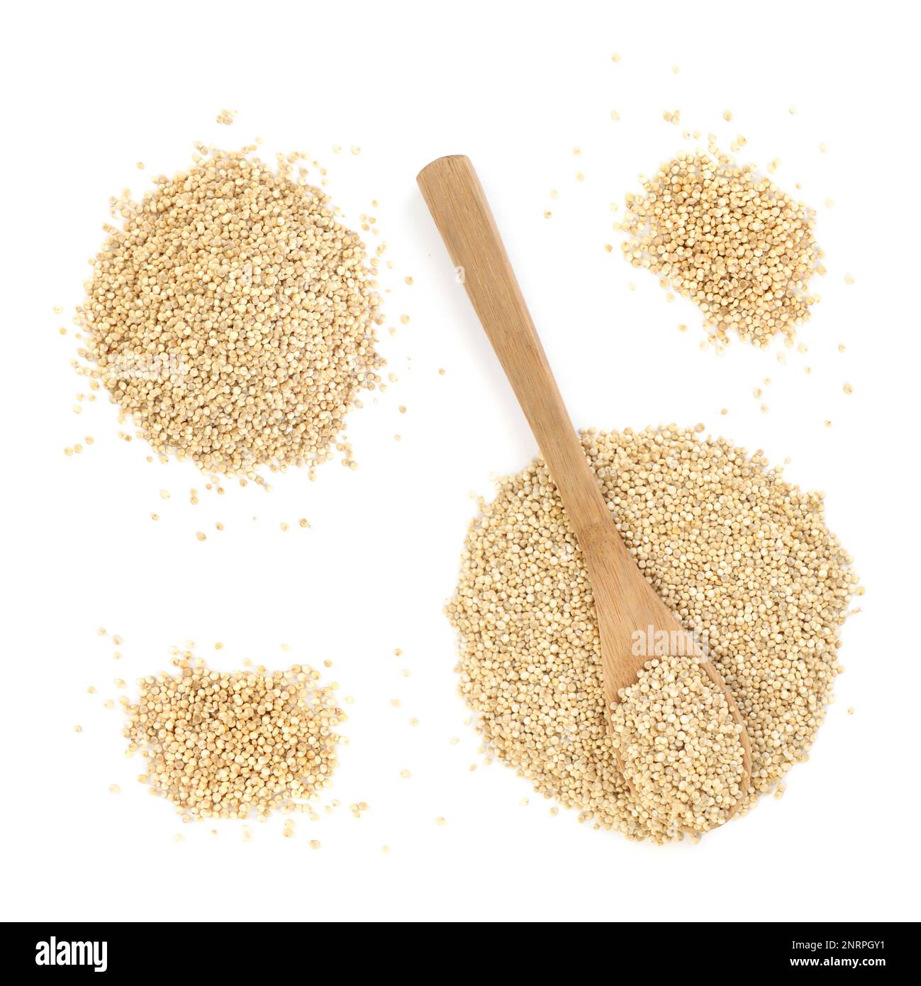 Set with raw quinoa in white background, top view Stock Photo - Alamy
