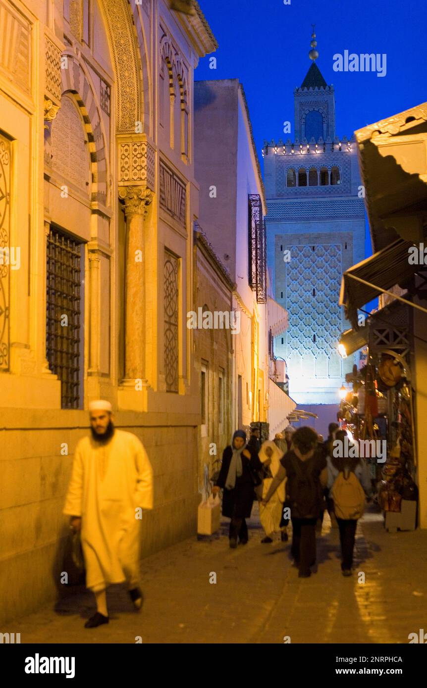 Tunisia: City of Tunis.Medina. Rue Sidi Ben Arous, in background ...