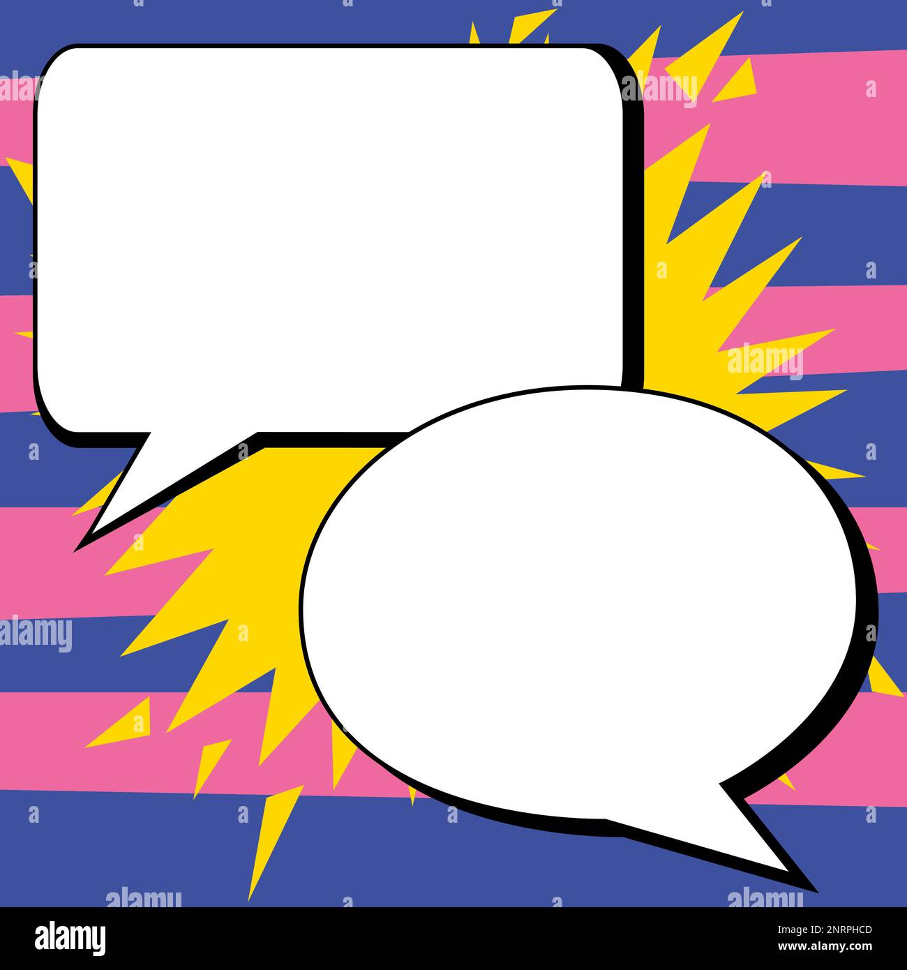 Two big white empty speech bubbles for text. Square and oval dialog ...