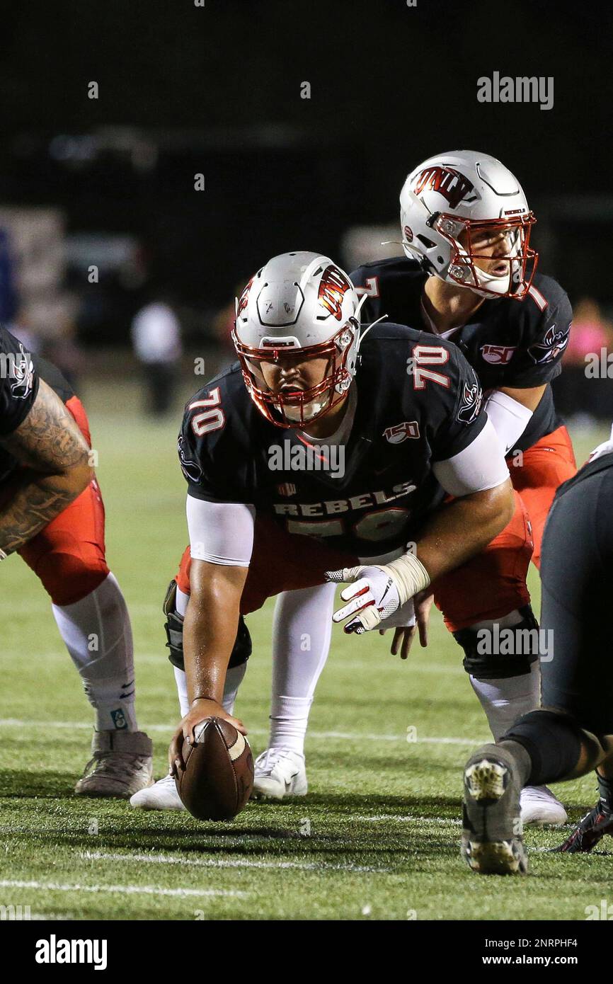 October 26, 2019: UNLV Rebels offensive lineman Sid Acosta (70) waits ...