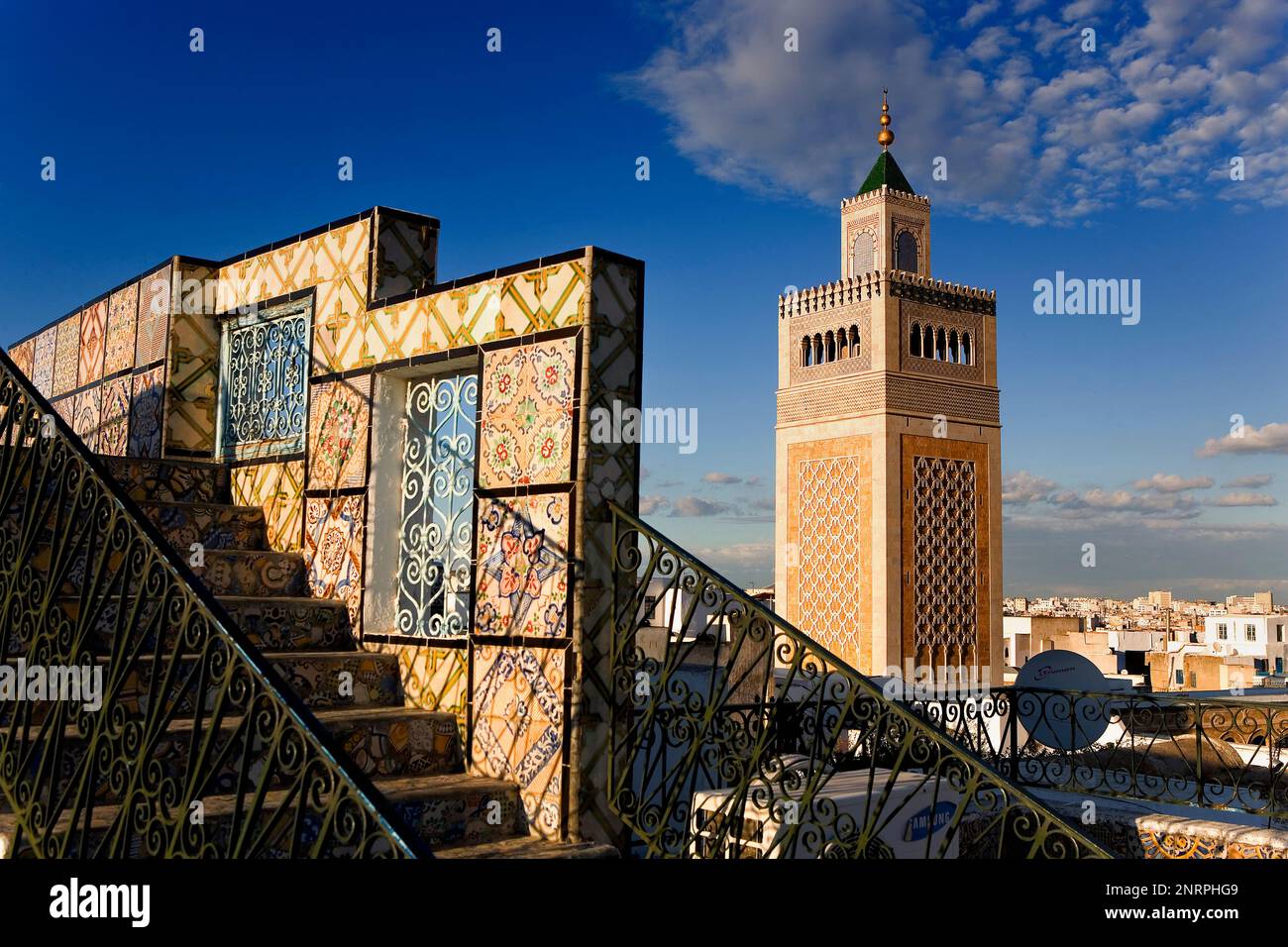 Tunisia: City of Tunis.Medina. Minaret of Ez- Zitouna Mosque (Great ...