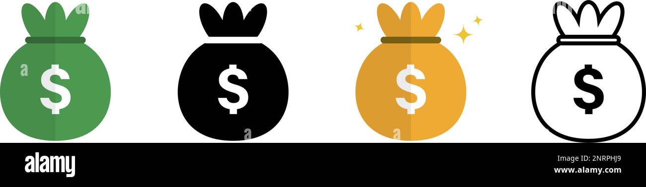 Dollar bag icon set with different styles. Money bags. Editable vector ...