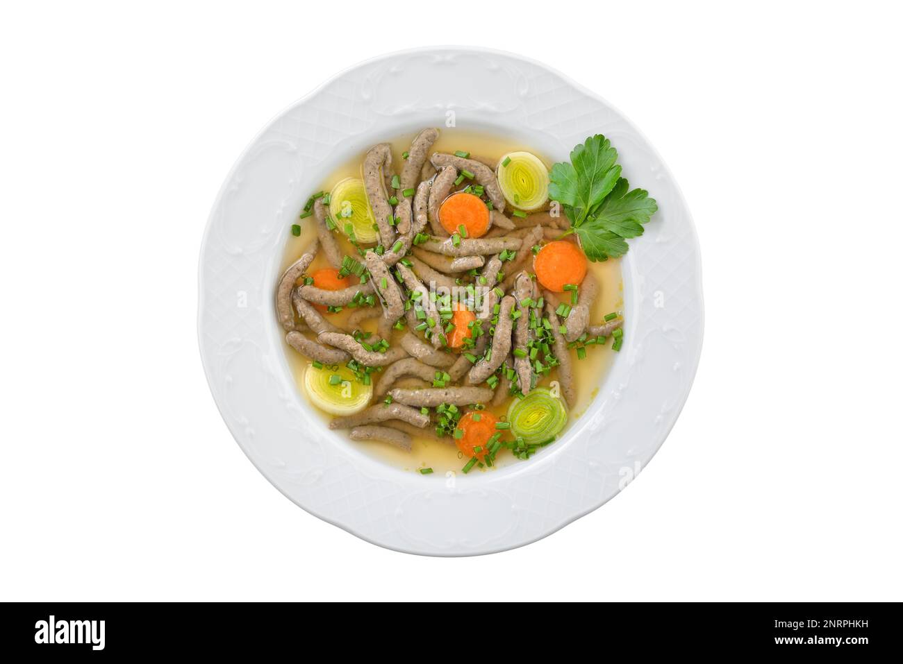 Bavarian, Swabian and Austrian dish, liver spaetzle in a beef broth on ...