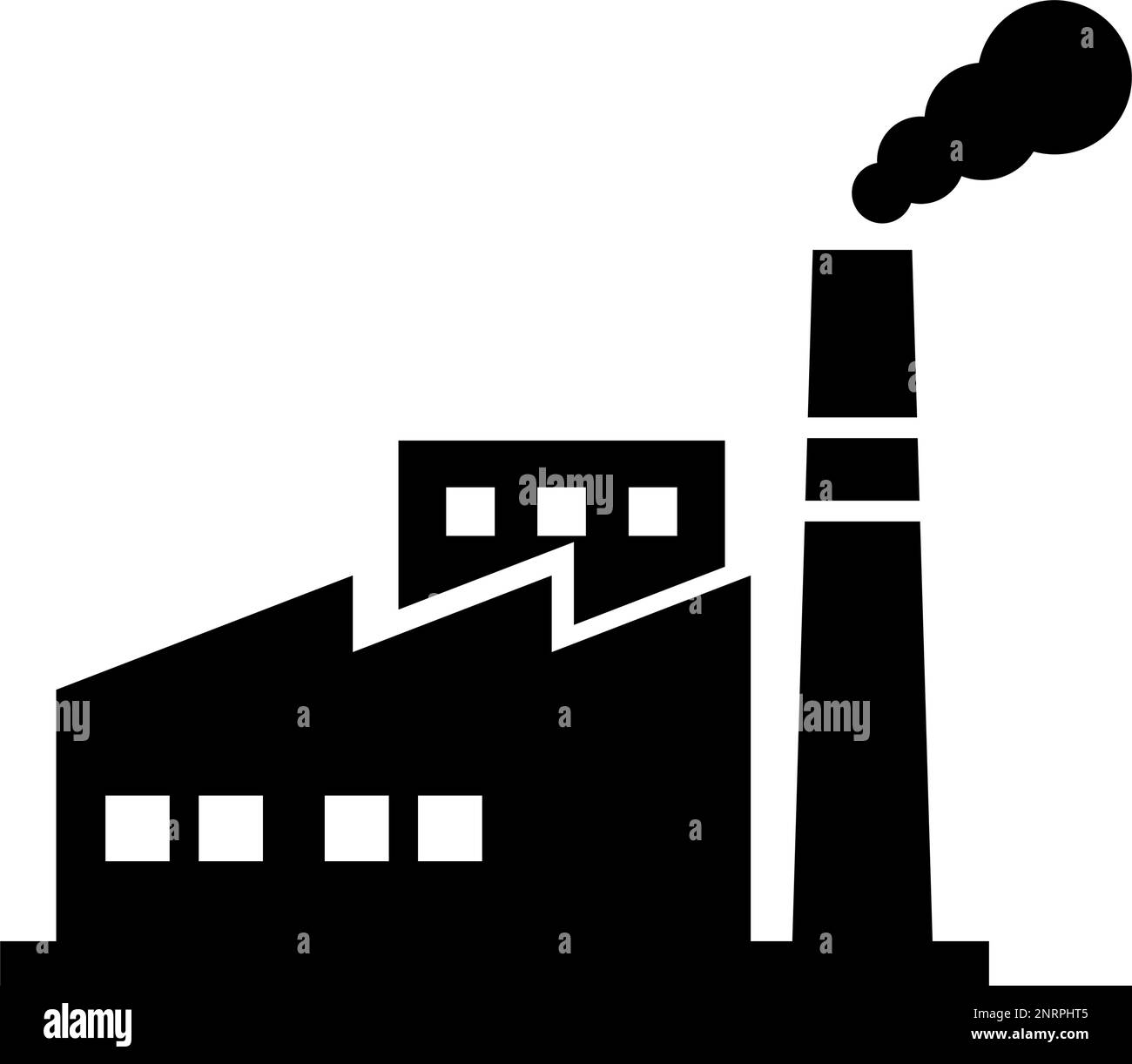 Factory building and smoky chimney silhouette icon. Manufacturing icon ...