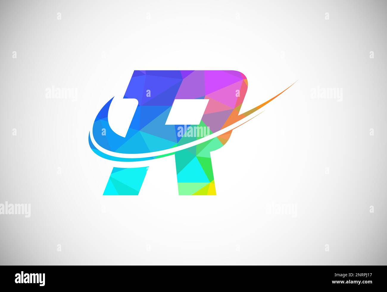 Polygonal low poly letter R with a swoosh logo. Modern vector logotype ...