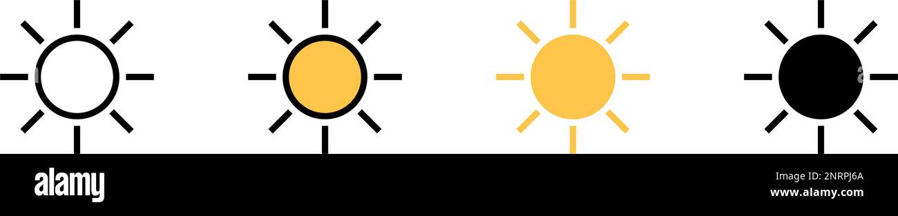 Sun icon set with different styles. Sunny weather and brightness ...