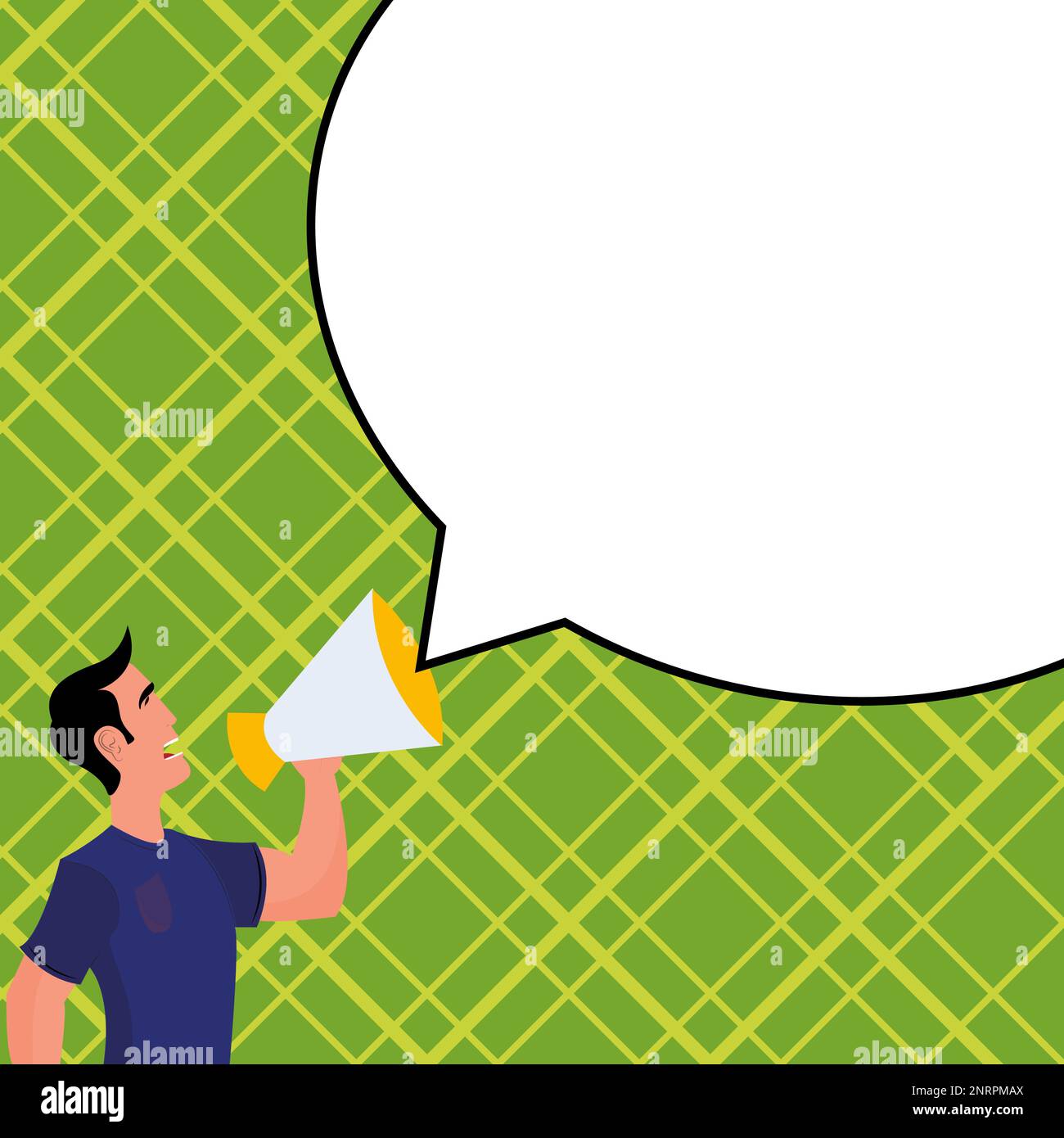 Man holding megaphone in hand and presenting important information. Big ...