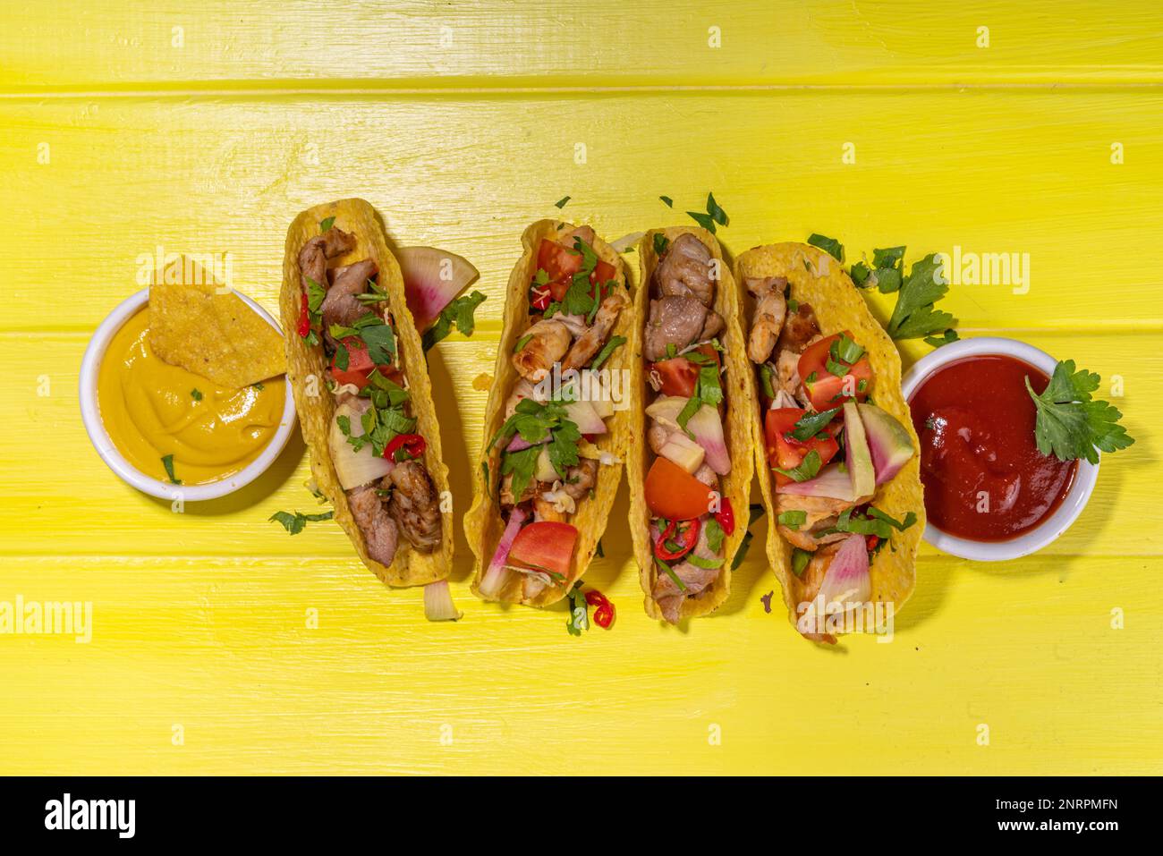 Traditional Mexican street food, fast food background, corn Taco ...