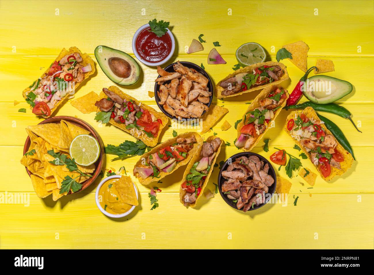 Traditional Mexican street food, fast food background, corn Taco ...