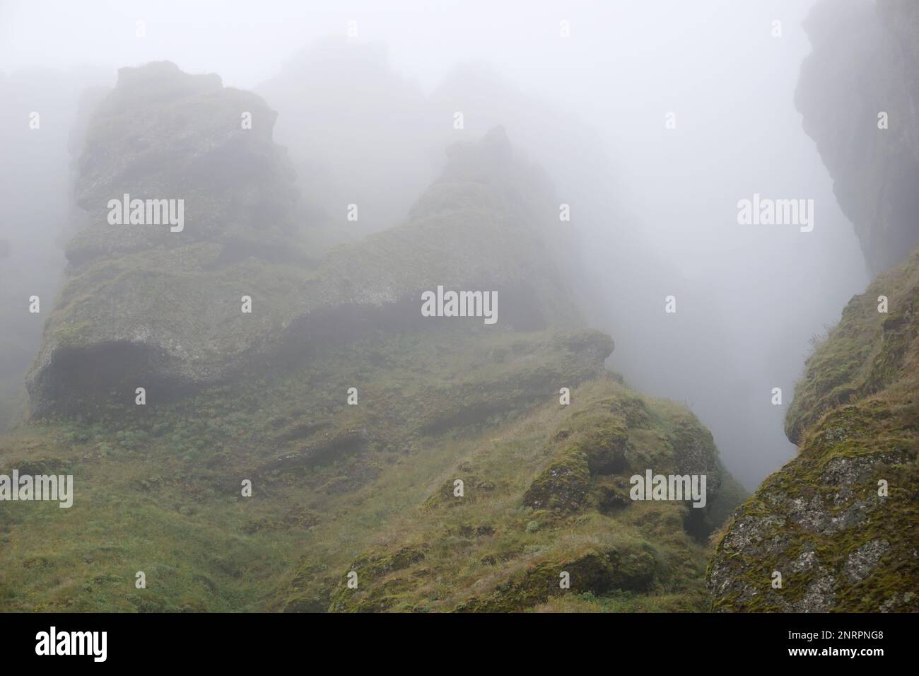 Rocks and fog at Raudfeldsgja Gorge on Snaefellsnes Peninsula in ...