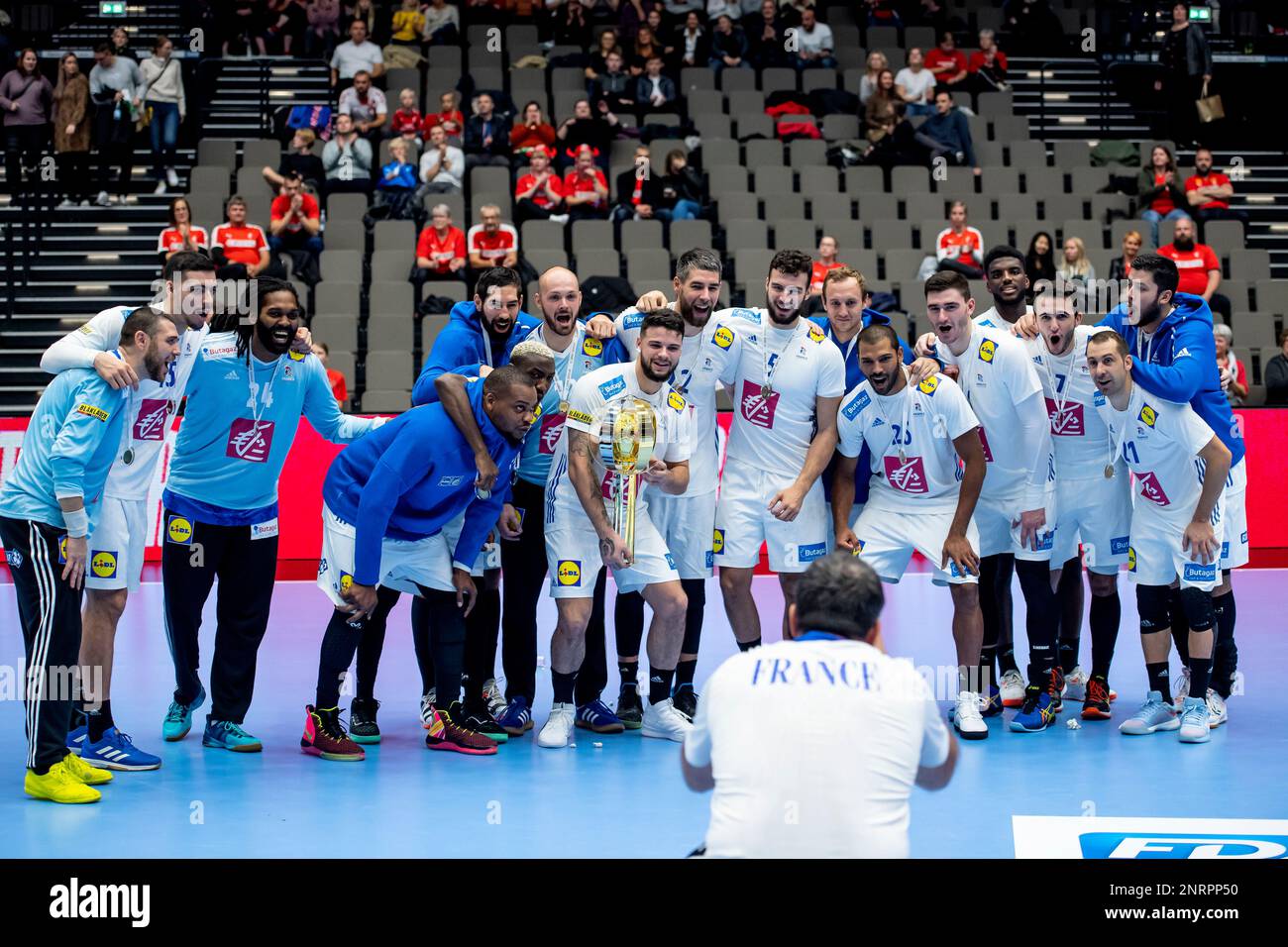 France, team pose with the trophy after the men's Handball Golden ...