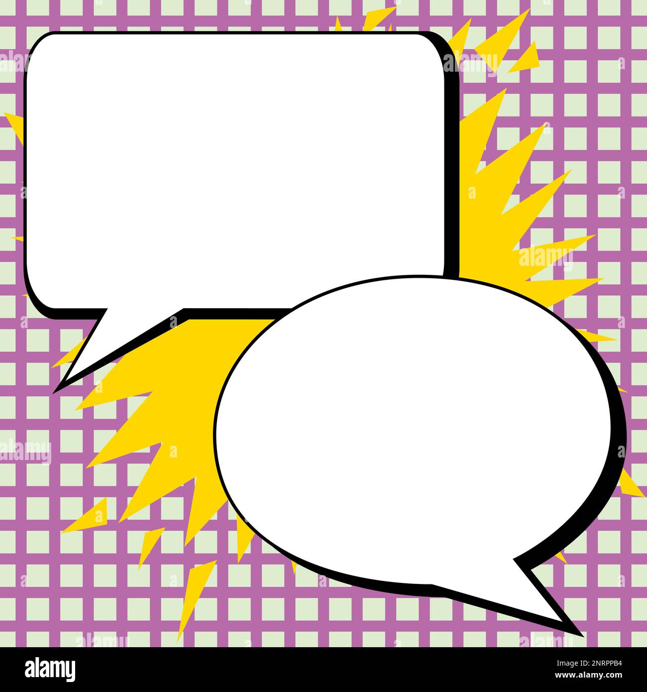 Two big white empty speech bubbles for text. Square and oval dialog ...