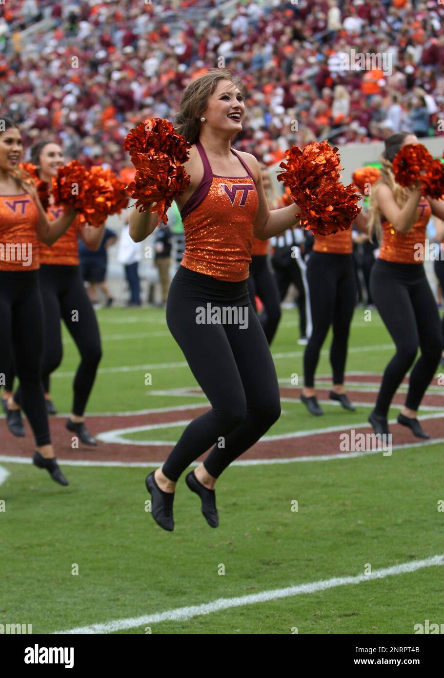 BLACKSBURG, VA - OCTOBER 12: Virginia Tech cheerleader during the game ...