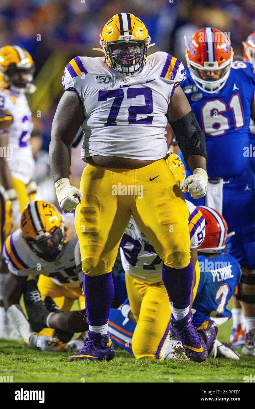 BATON ROUGE, LA - OCTOBER 12: LSU Tigers nose tackle Tyler Shelvin (72 ...