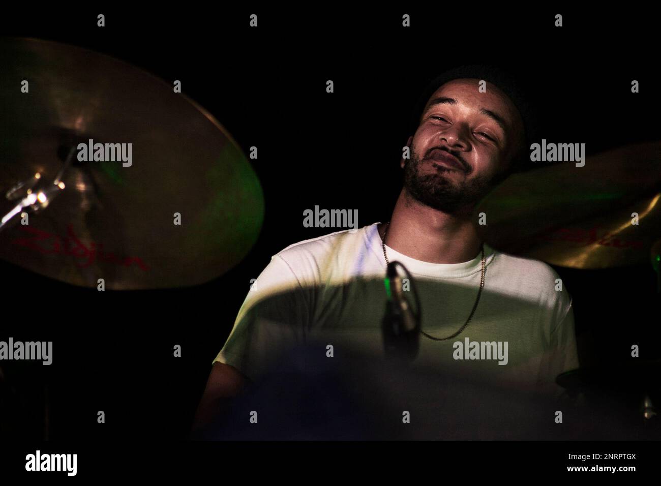 Drummer Sam Jones performs live with Nubya Garcia. Summer 2019 ...