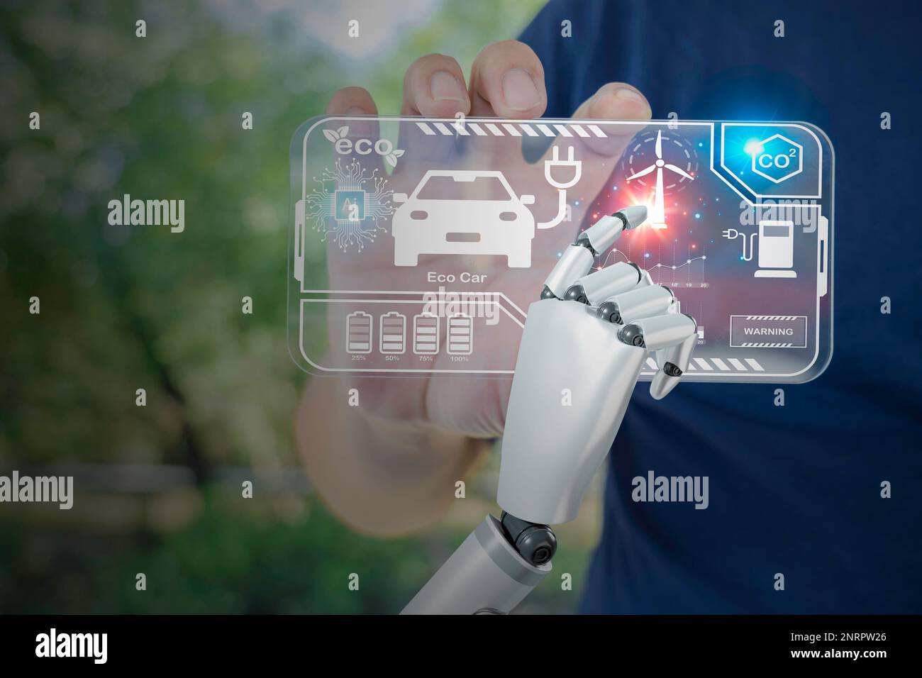 Robotic hand touching or pressing digital interface improving and ...