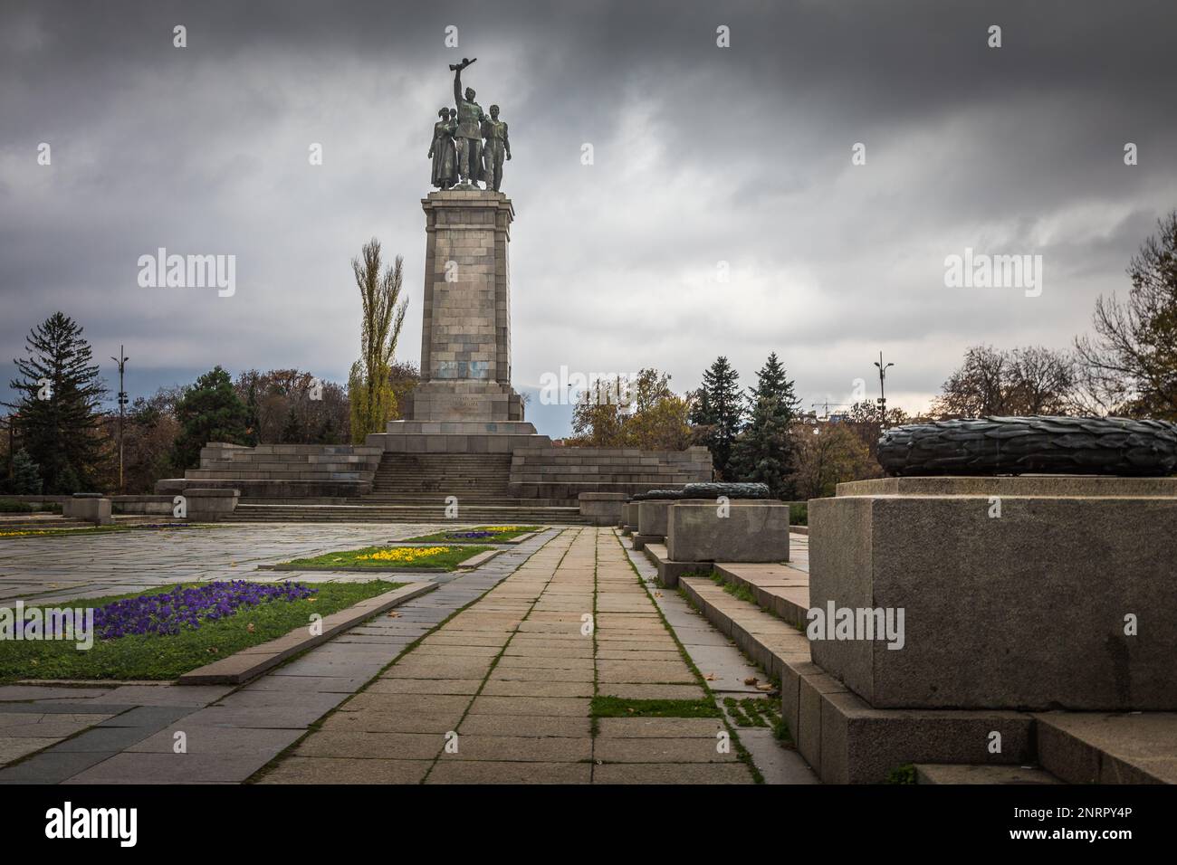 Soviet army monument for WWII in Sofia at autumn evening, Bulgaria ...