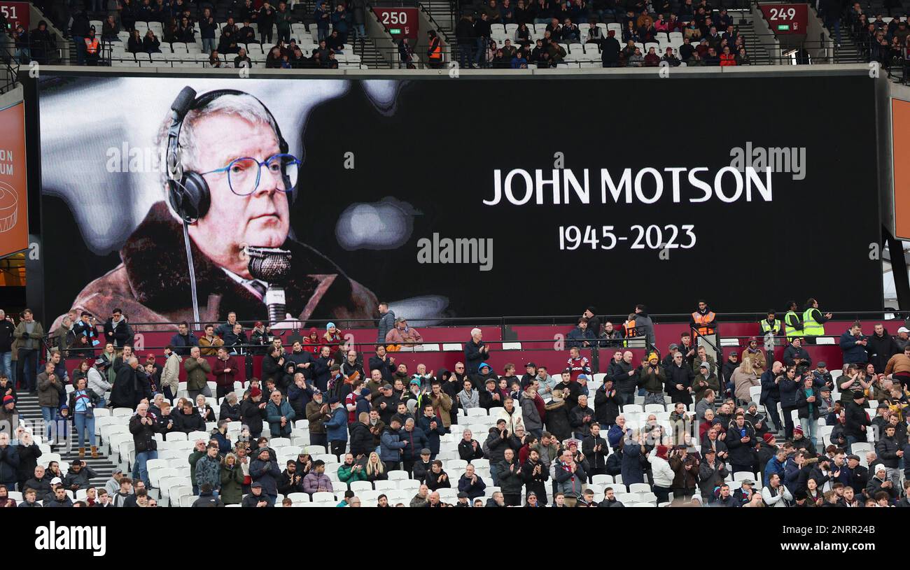 The LED board displays a tribute to the late English Football ...