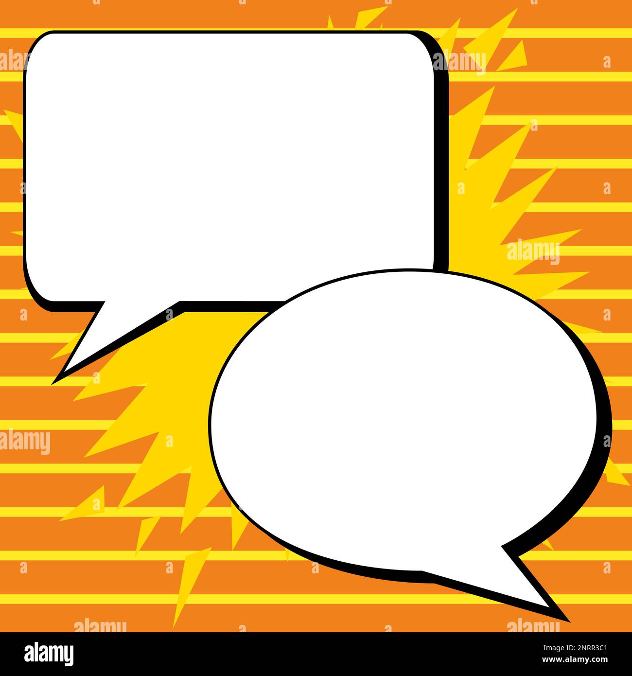 Two big white empty speech bubbles for text. Square and oval dialog ...
