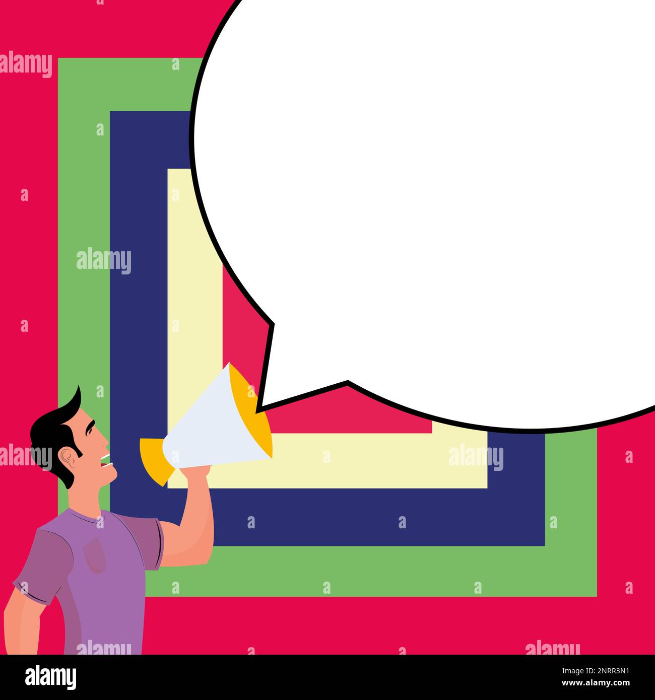 Man holding megaphone in hand and presenting important information. Big ...