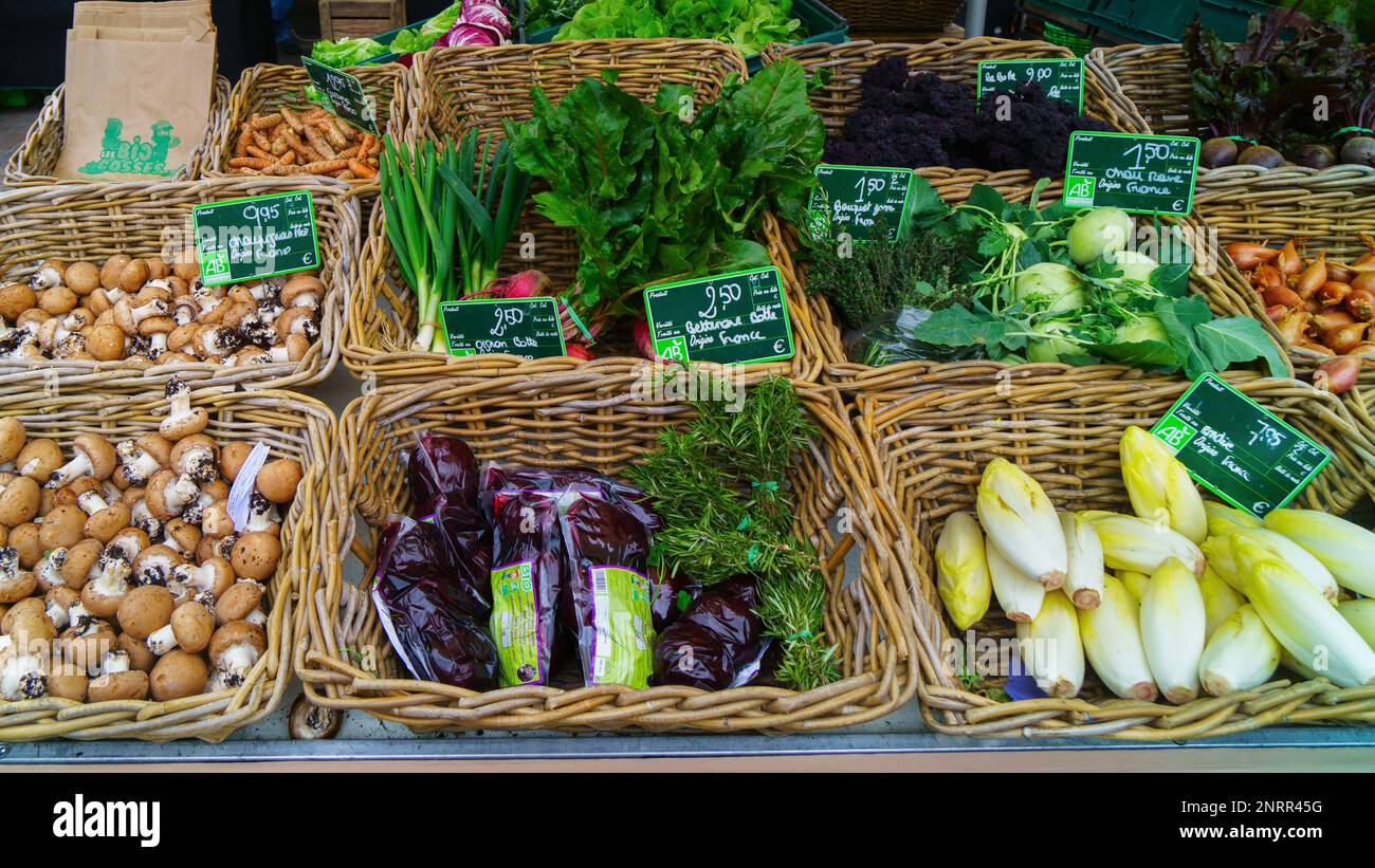Local farms street organic market with various vegetables and greenery ...