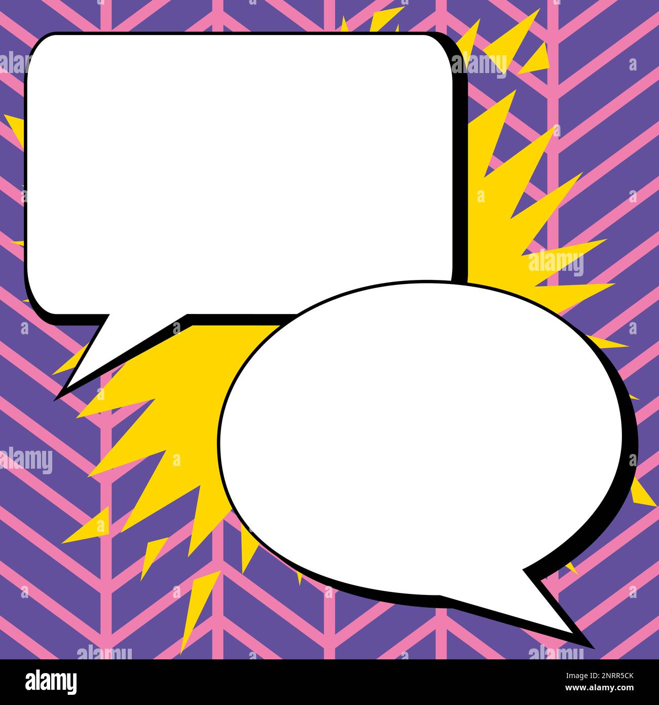 Two big white empty speech bubbles for text. Square and oval dialog ...
