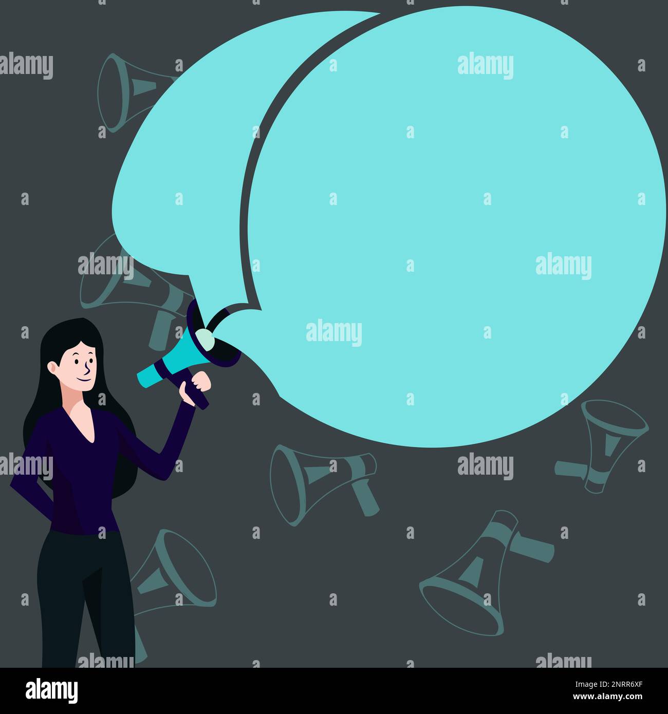Lady In Uniform Standing Holding Megaphone Presenting Late Tech ...
