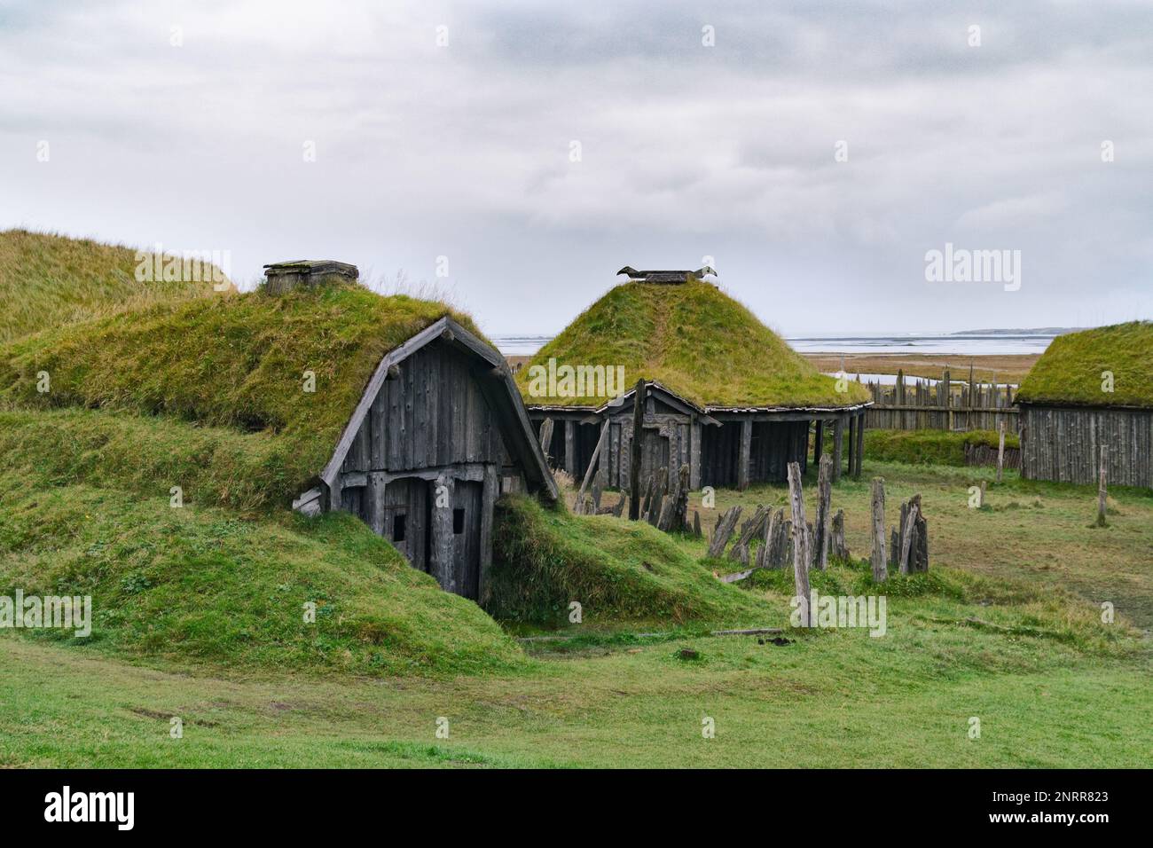 Traditional antique Viking village. Old wooden houses near Vestrahorn ...