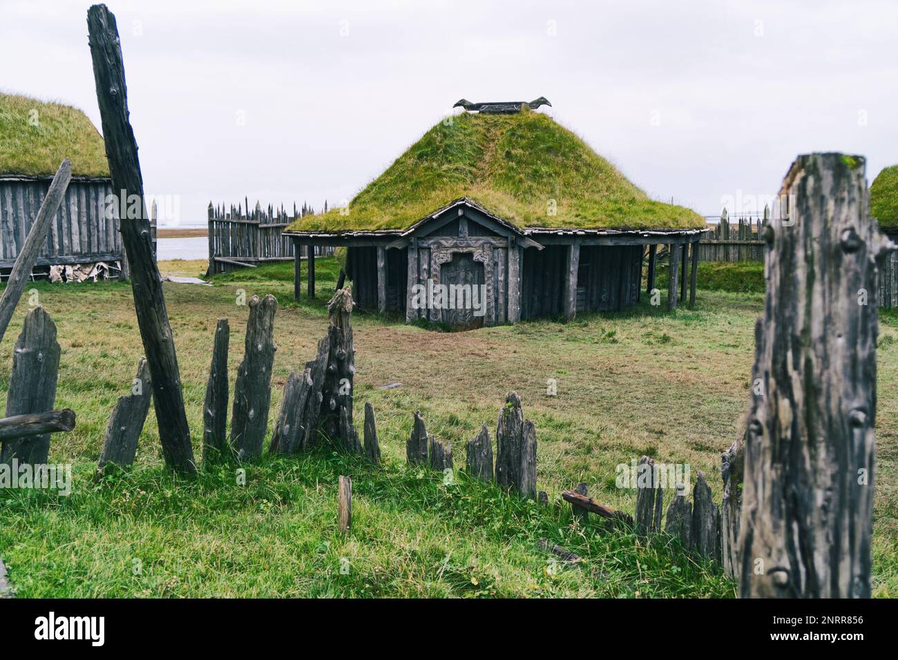 Traditional antique Viking village. Old wooden houses near Vestrahorn ...