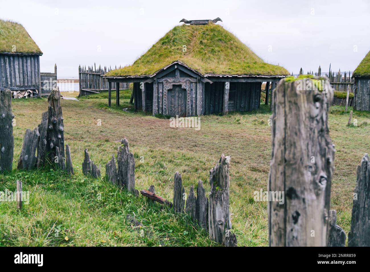 Traditional antique Viking village. Old wooden houses near Vestrahorn ...