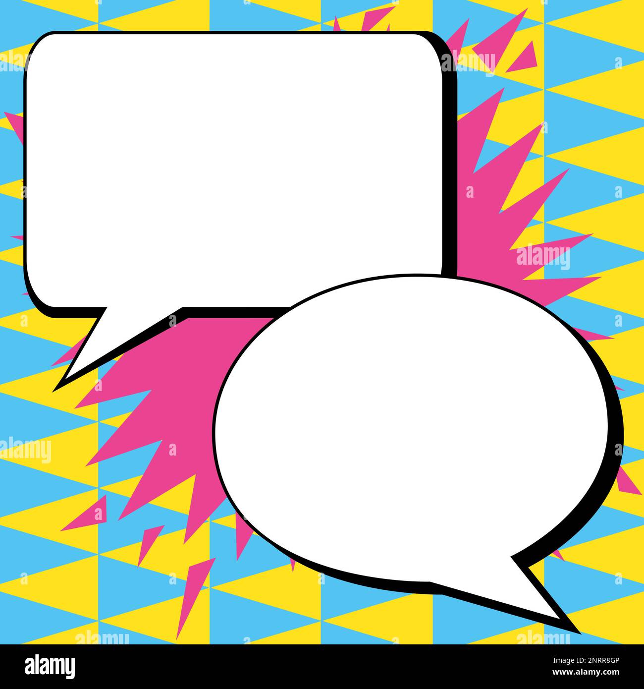 Two big white empty speech bubbles for text. Square and oval dialog ...