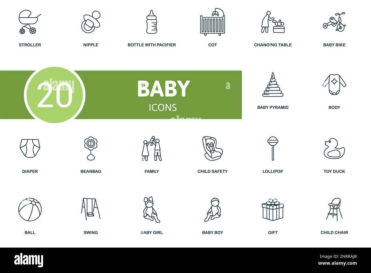Baby icon outline set. Monochrome simple Baby icon collection. Stroller ...