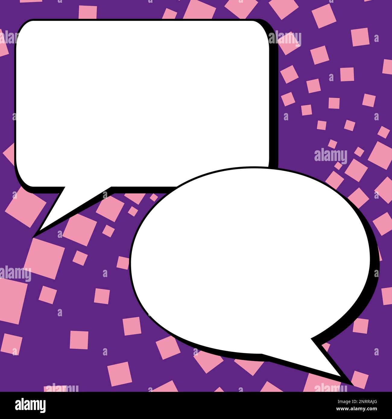 Two big white empty speech bubbles for text. Square and oval dialog ...