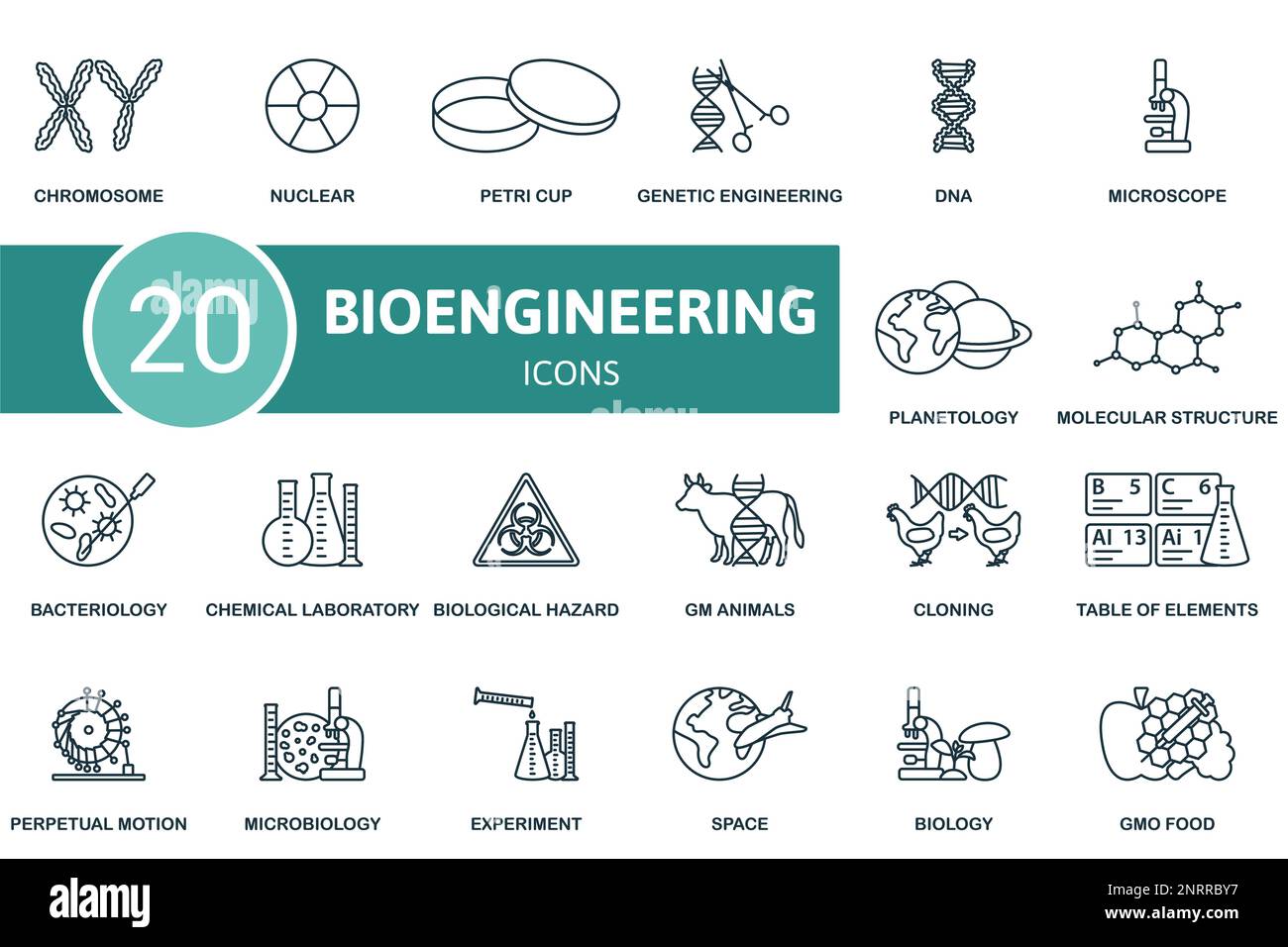 Bioengineering icon outline set. Line Bioengineering icon collection ...