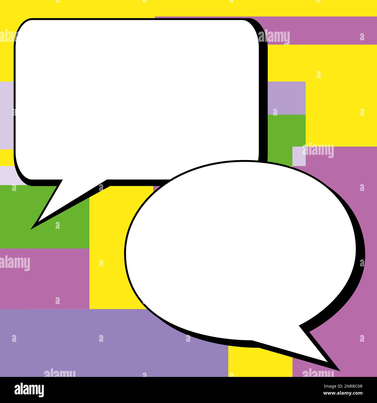 Two big white empty speech bubbles for text. Square and oval dialog ...