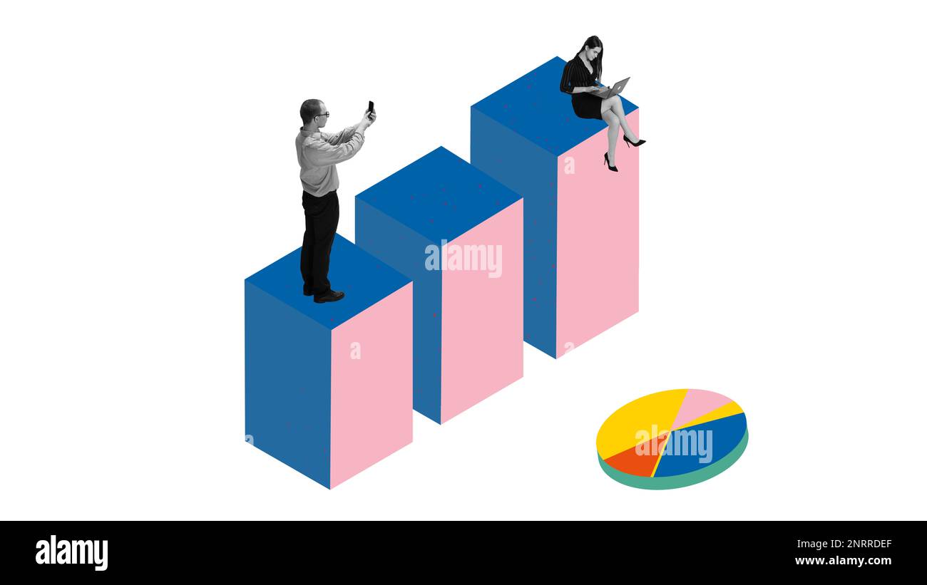 Contemporary isometric art collage. Business people, employees working ...