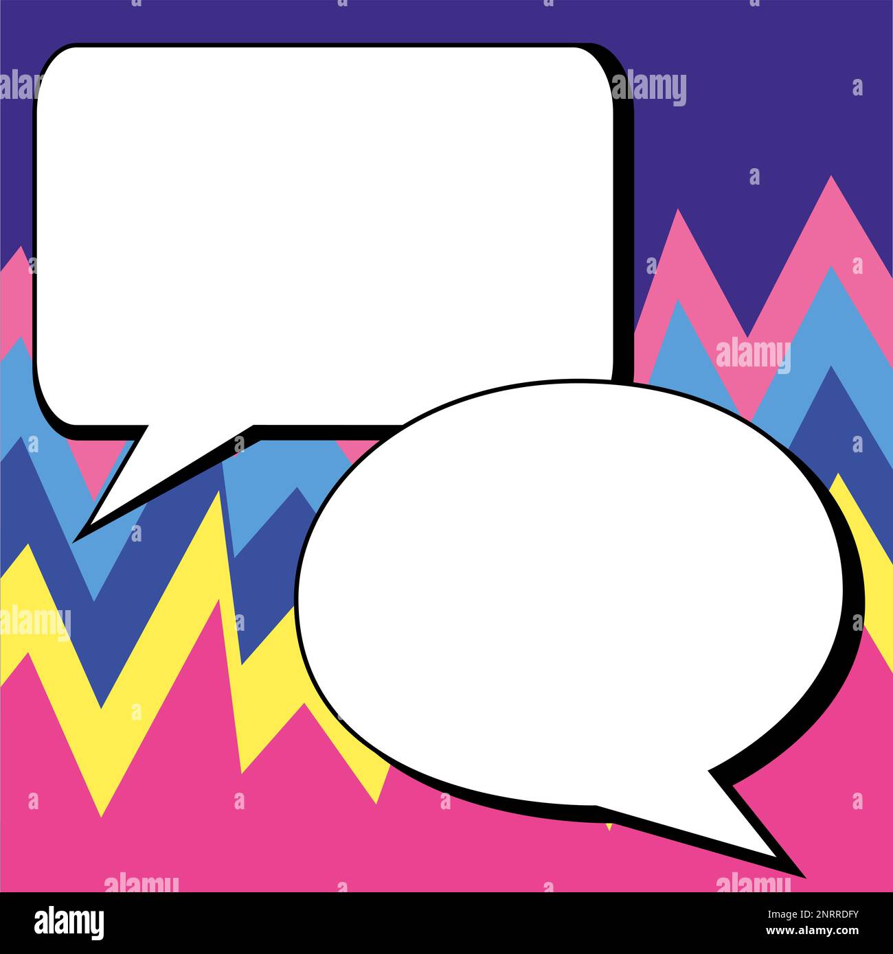 Two big white empty speech bubbles for text. Square and oval dialog ...