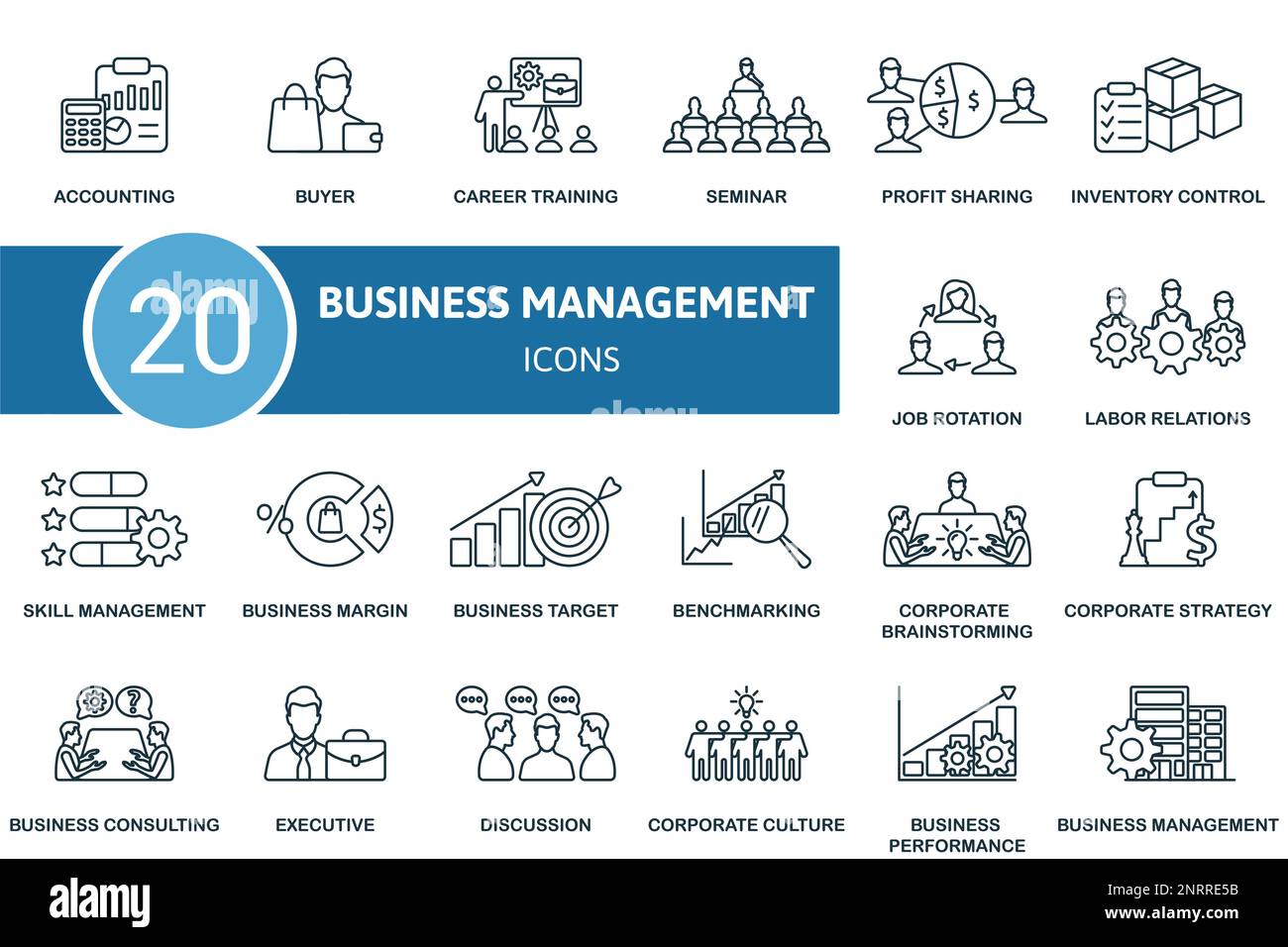 Business Management icon outline set. Line Business Management icon ...