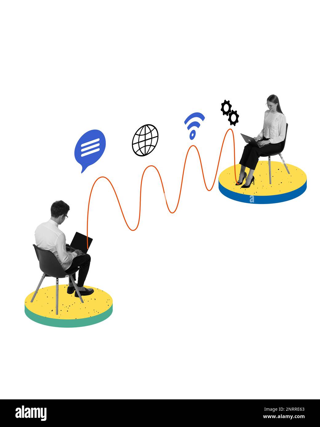 Communication. Contemporary isometric art collage. Business people ...