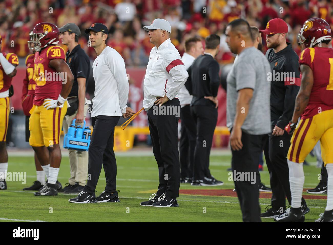 LOS ANGELES, CA - OCTOBER 19: USC Trojans head coach Clay Helton and OC ...
