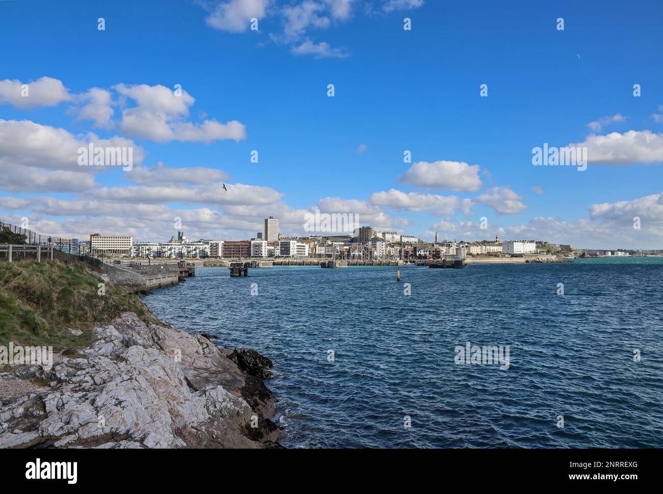 Plymouth waterfront from a distance Millbay Docks to Coxside. Includes ...
