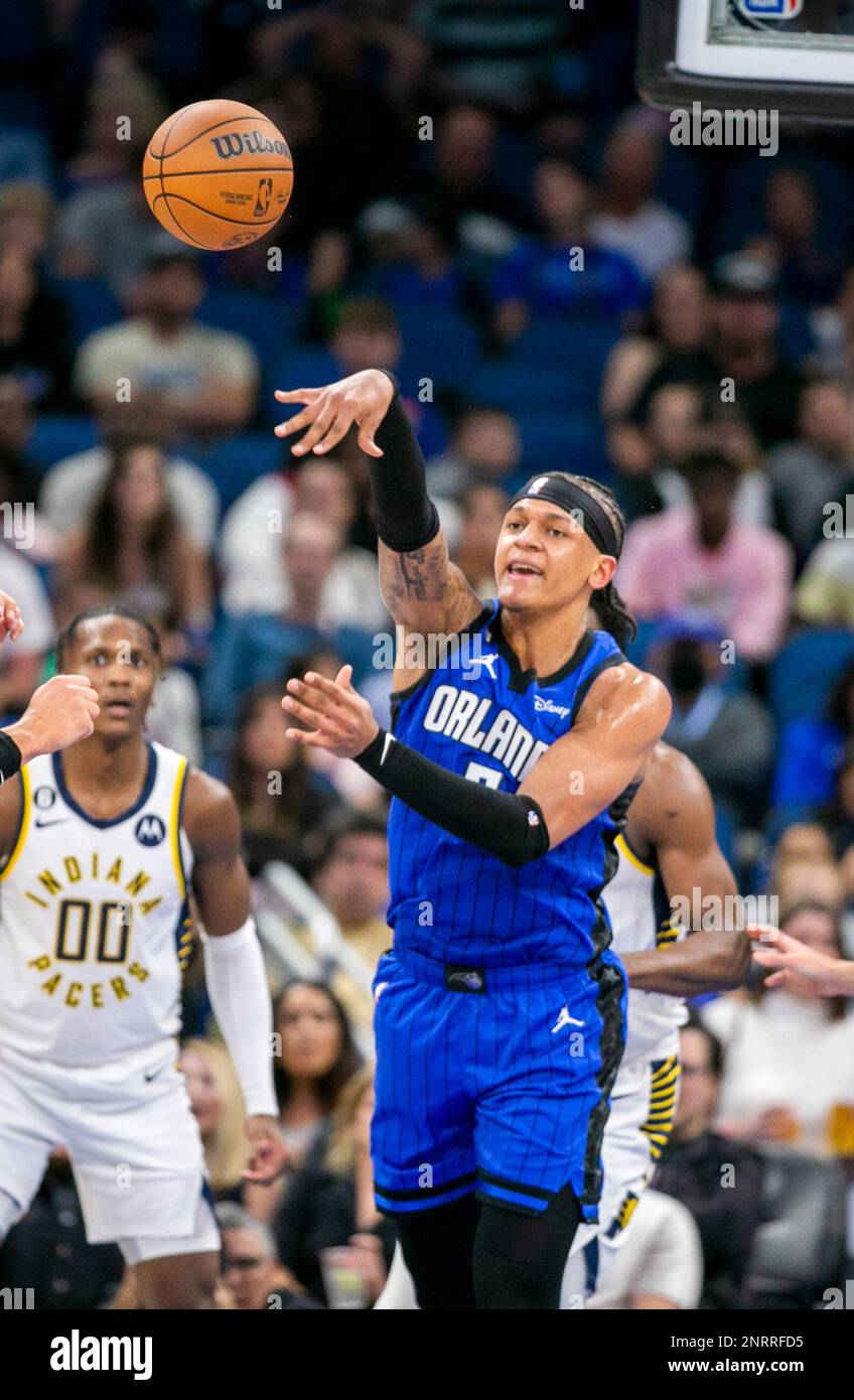 Orlando Magic forward Paolo Banchero (5) passes during the first half ...