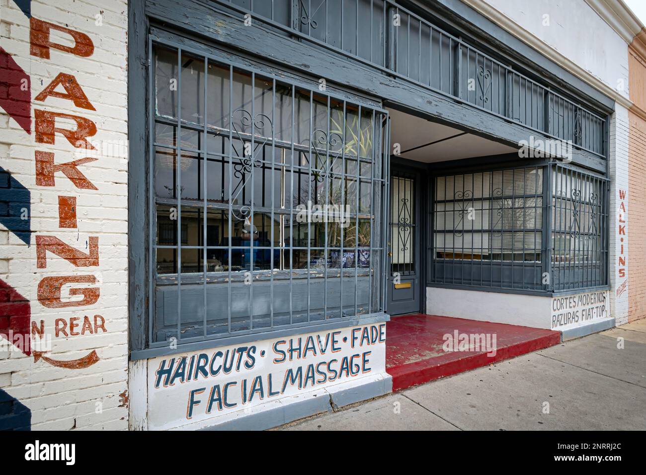 The front of an old school barber shop in El Paso, Texas Stock Photo ...