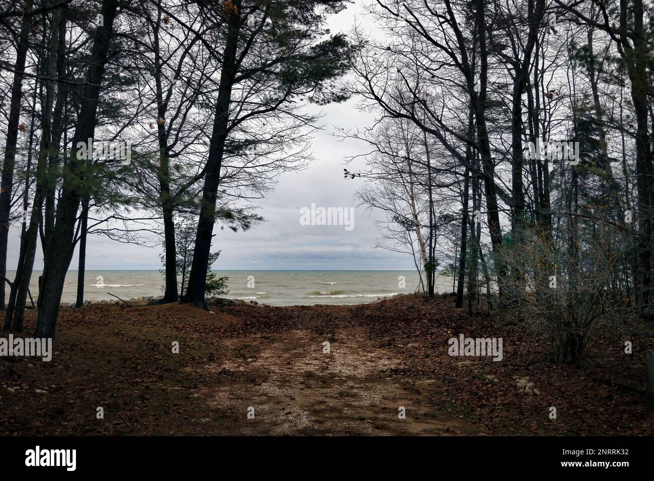 November and autumn at Point Beach on Lake Michigan near Two River ...