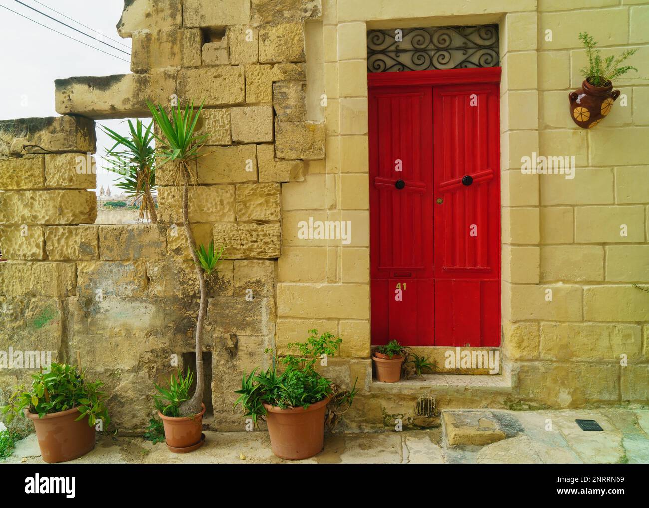 Traditional classic style wooden medieval vintage red painted door with ...